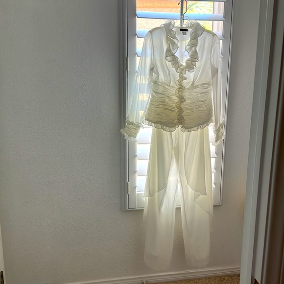 VENUS | Pants & Jumpsuits | All White Ruffles Half Way Seethrough Pant ...